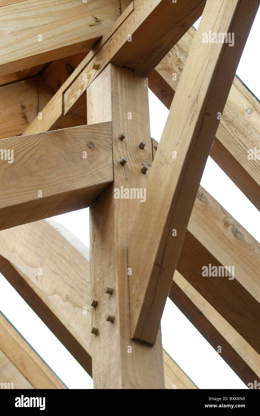Part of a timber frame roof made from douglas fir Stock Photo - Alamy