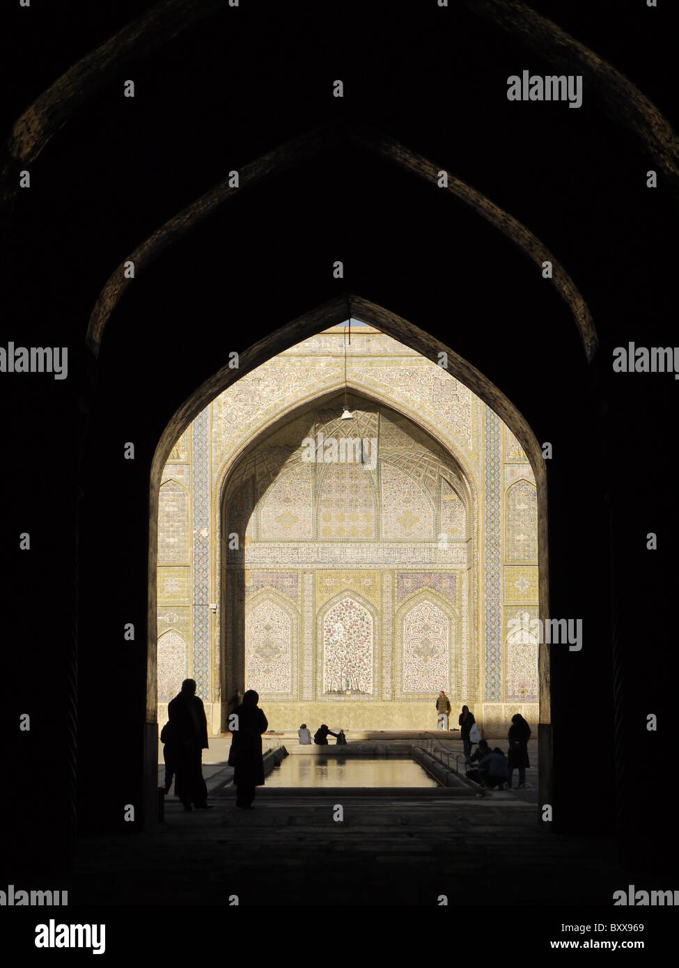 View through the arches of the Vakil Mosque in Shiraz Iran Stock Photo ...