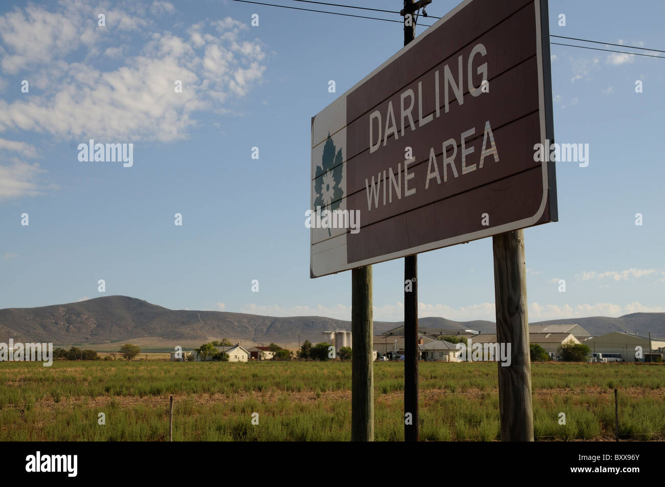 South African brown tourist road sign indicating the Darling wine ...