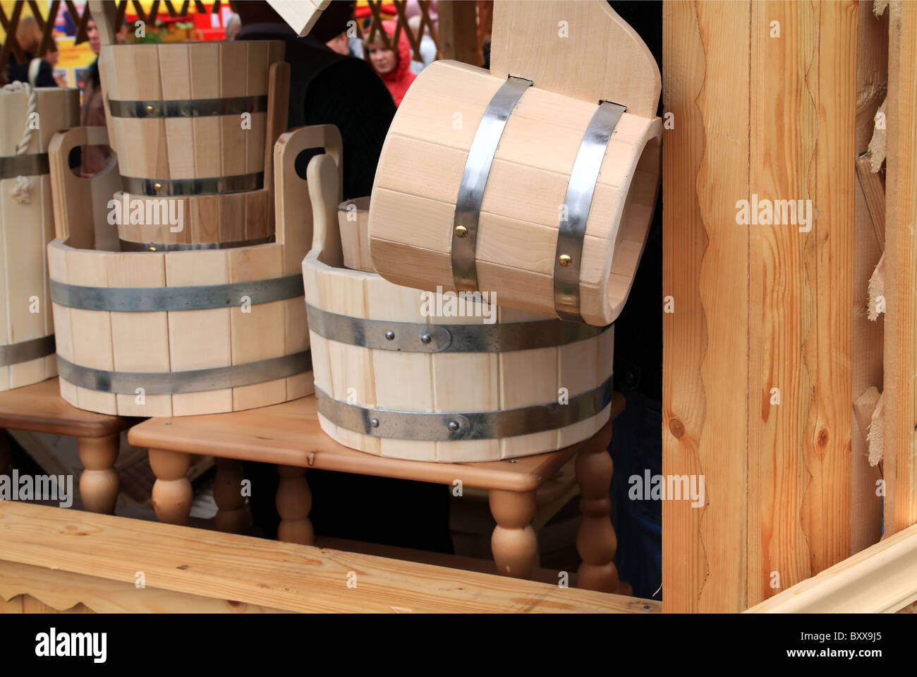 wooden pail on rural market Stock Photo - Alamy