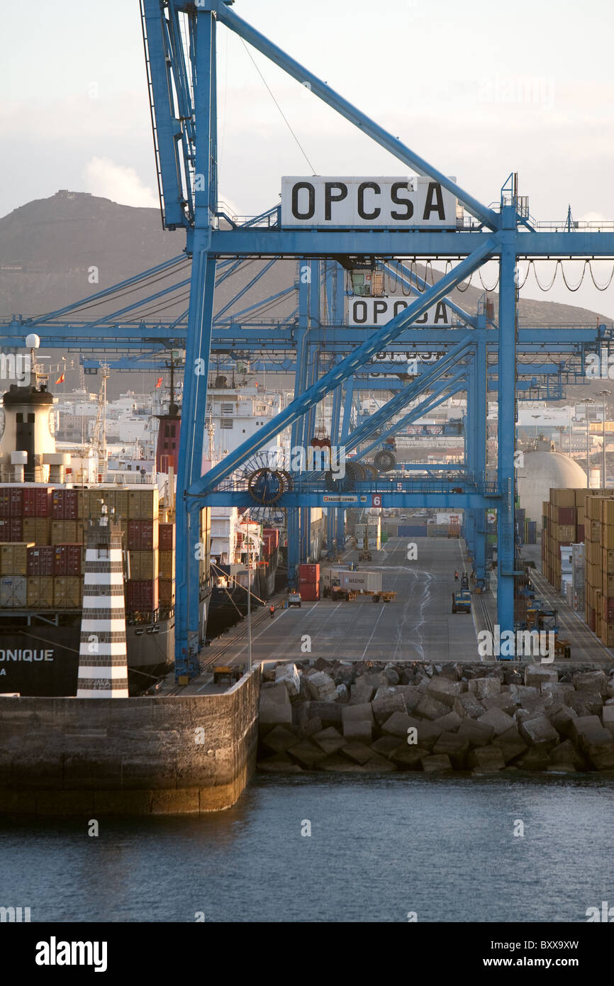 Container berths and cranes Gran Canaria Harbour Canary Islands Stock ...
