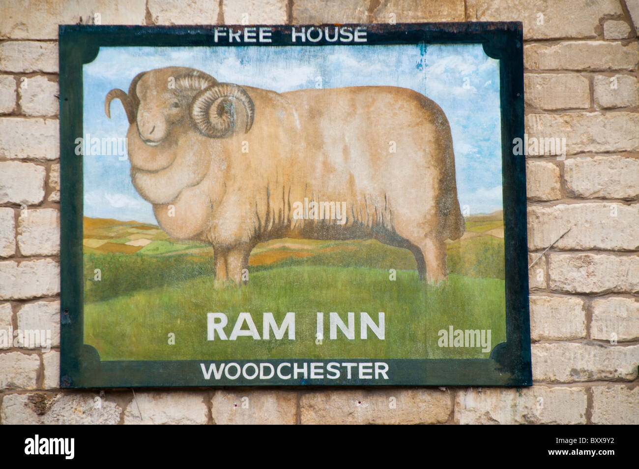 Ram Inn pub sign, Woodchester, Gloucestershire, Cotswolds, UK Stock ...
