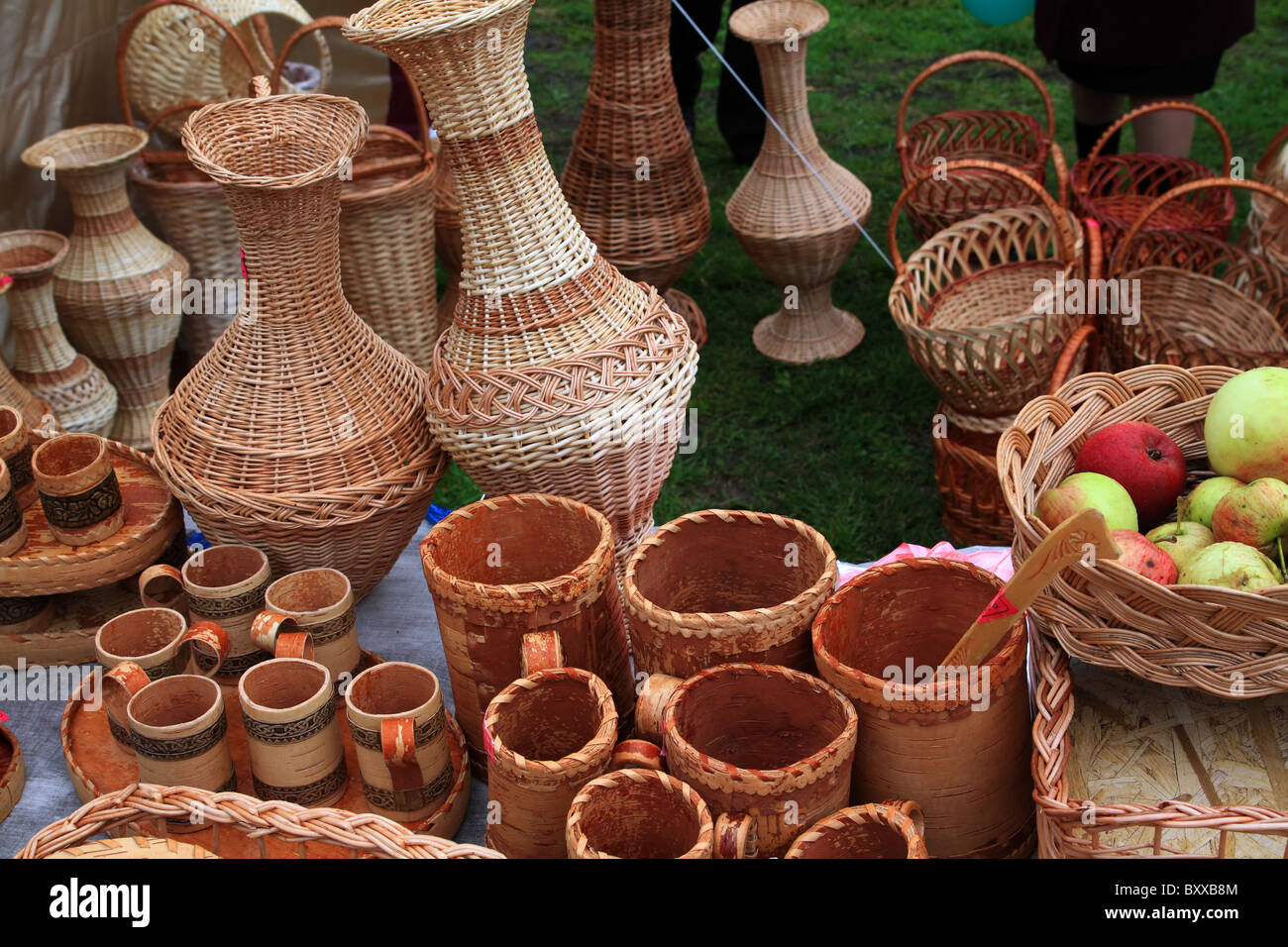 braided pitchers on rural market Stock Photo - Alamy