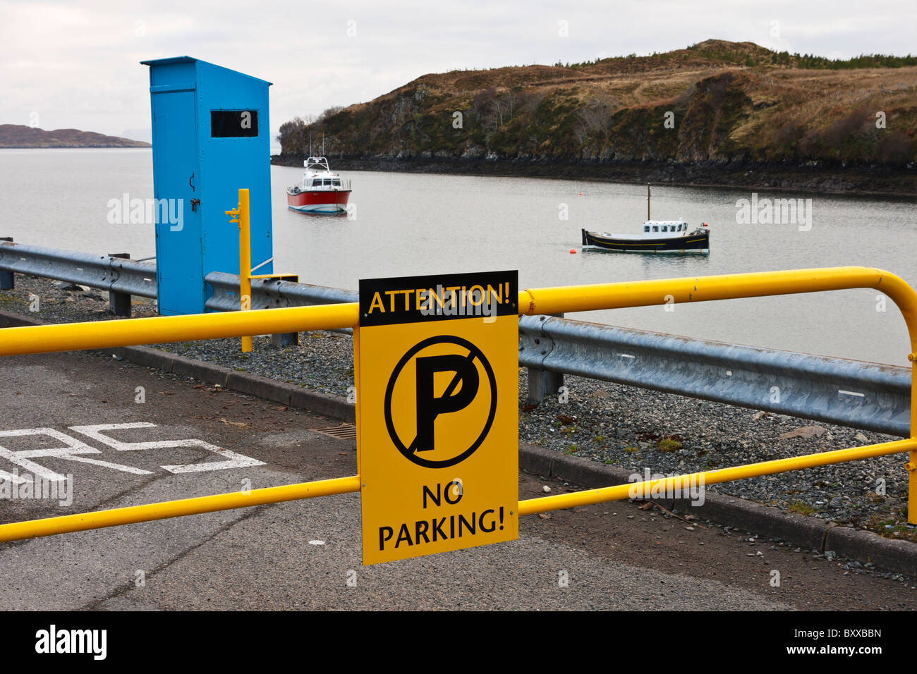No parking sign At the ferry terminal in Tarbert, Isle of Harris ...