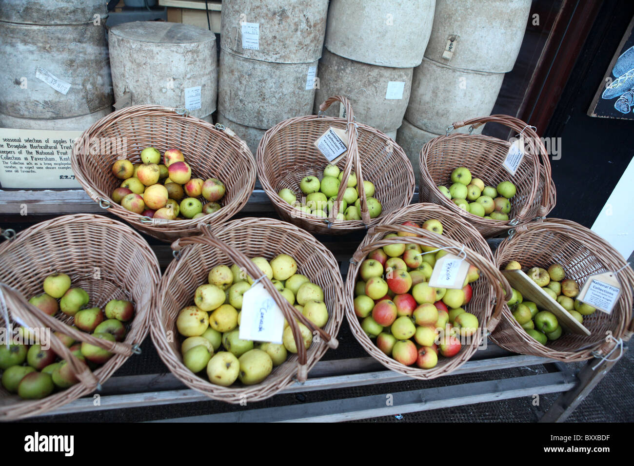 Apples and cheese on display at an organic shop in the West End of ...