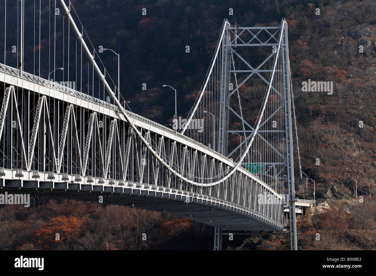 The deck and east tower of the Bear Mountain Bridge which spans the ...