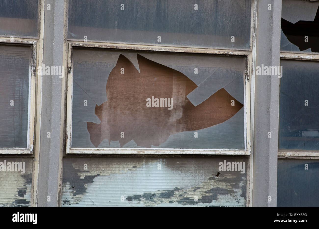 Shattered Glazing, Broken Window in Disused Factory Complex, Liverpool ...