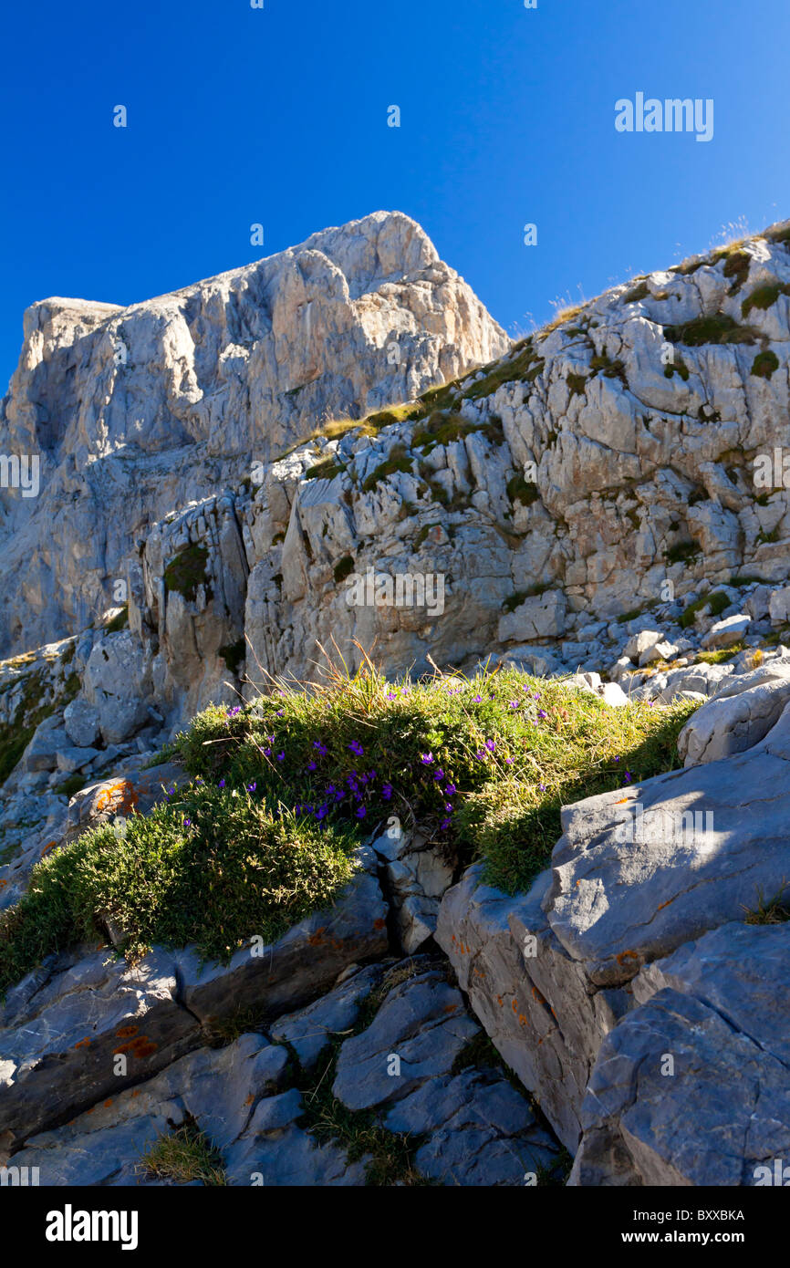 Limestone mountains at Fuente De in the Picos de Europa National Park ...