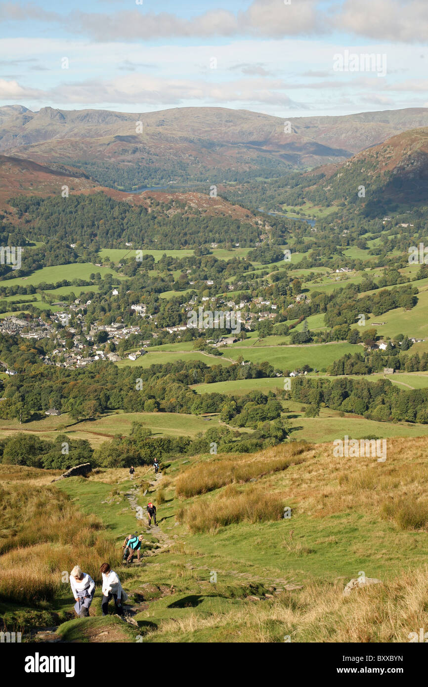 A view from Wansfell Pike overlooking the town of Ambleside in the ...