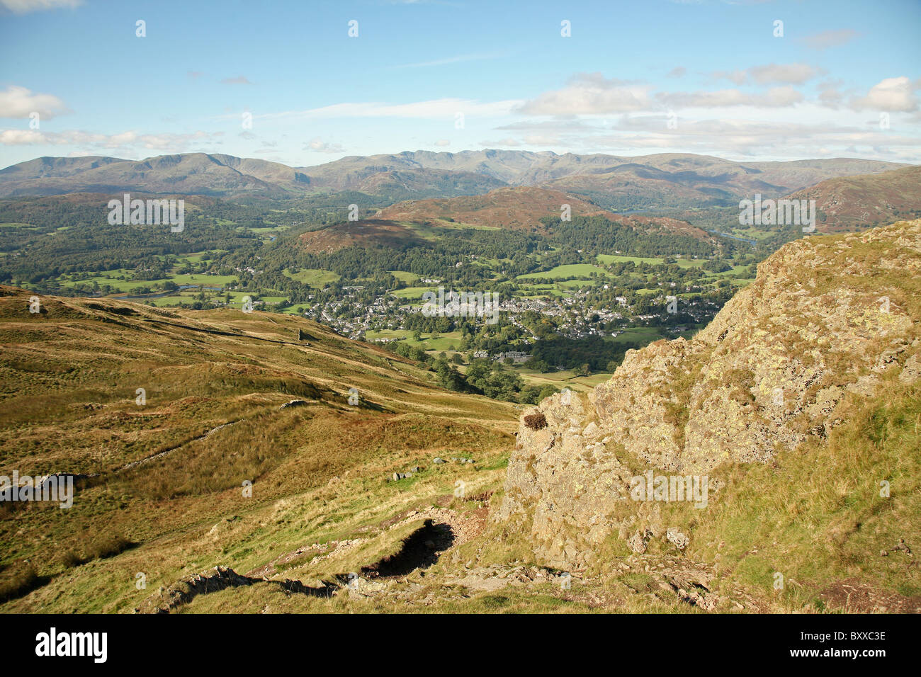 A view from Wansfell Pike overlooking the town of Ambleside in the ...