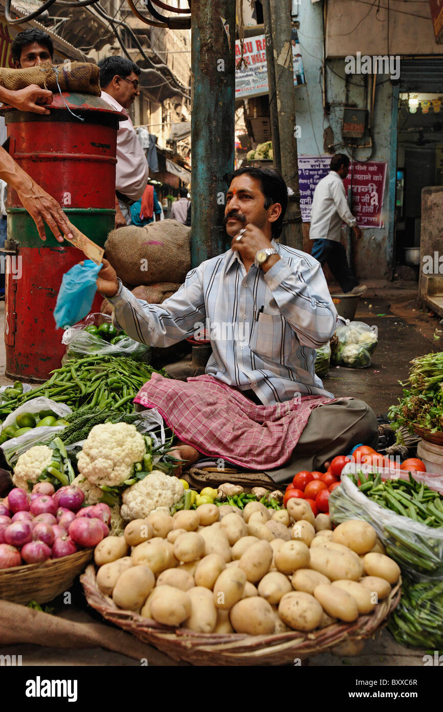 Man selling vegetables in gulley, Delhi, India Stock Photo - Alamy