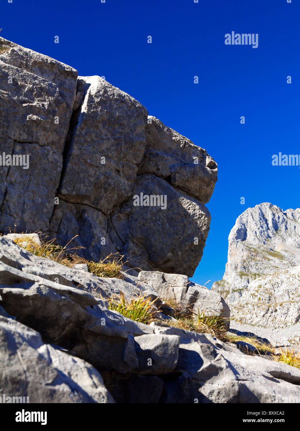 Limestone mountains at Fuente De in the Picos de Europa National Park ...