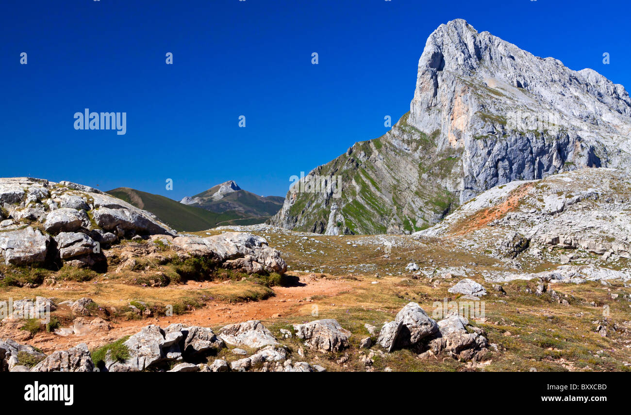 Summit of Pene Remona in the limestone mountains at Fuente De in the ...