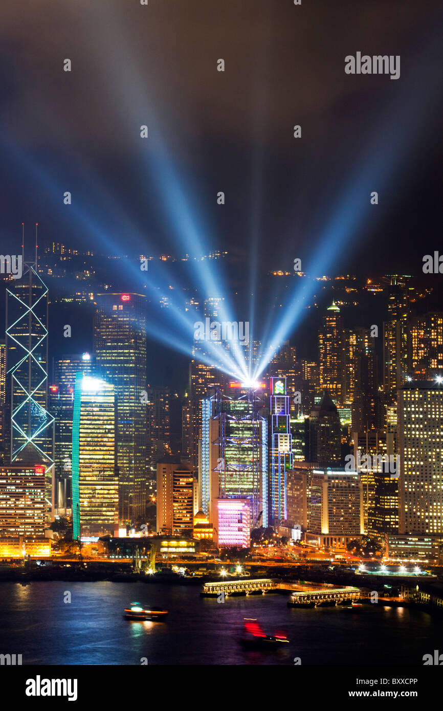The spectacular Symphony Of Lights on Hong kong Island as seen from Kowloon the city skyline ...