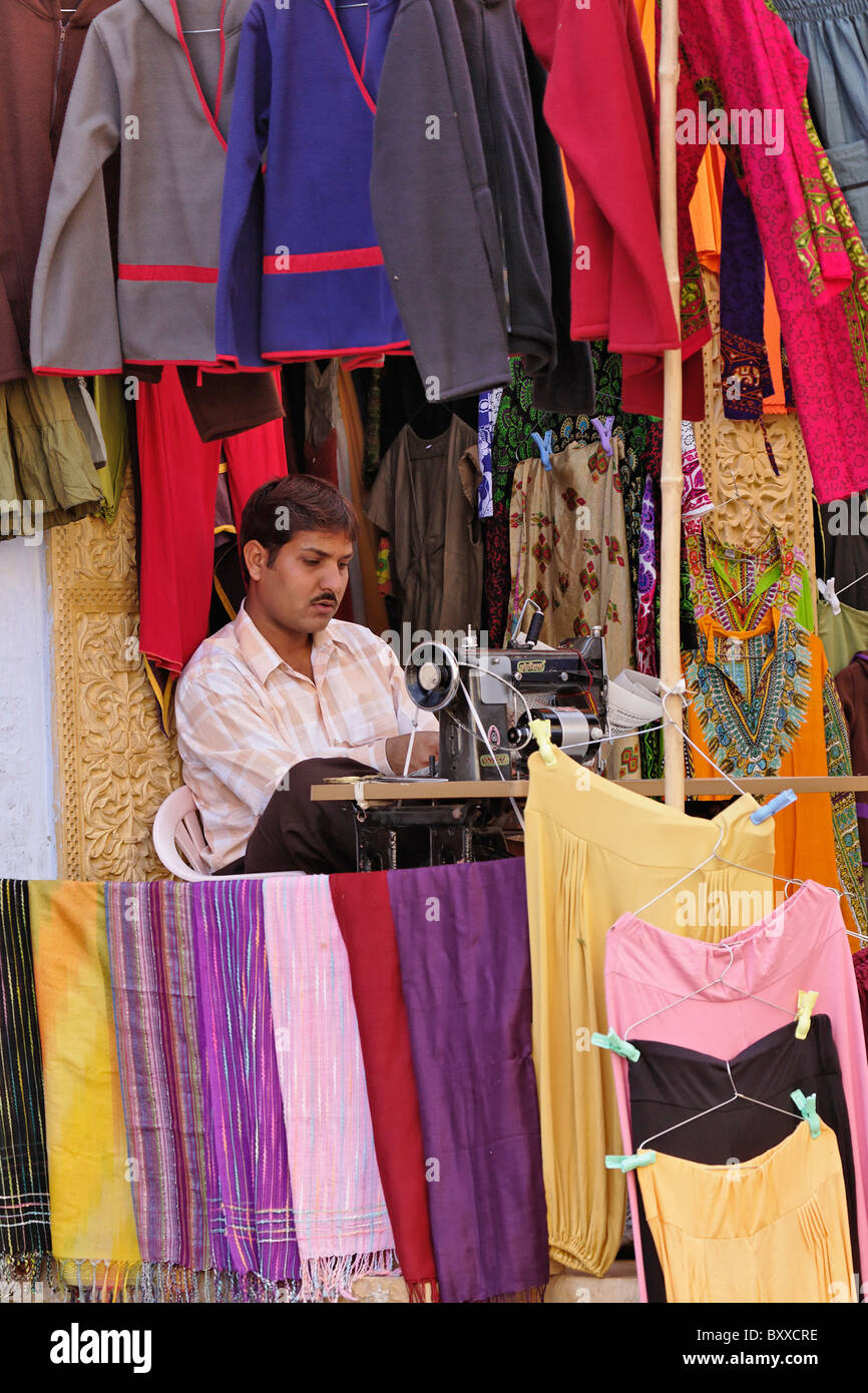 Indian man working outdoors with sewing machine, Fort Jaisalmer ...