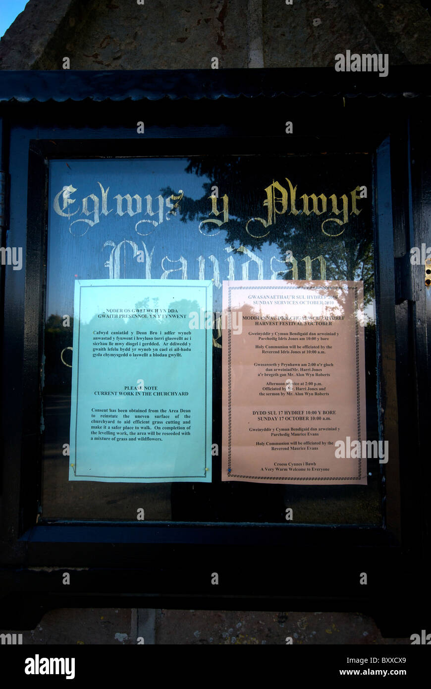 Llanidan Parish Church Anglesea Wales UK Notice Board Stock Photo - Alamy