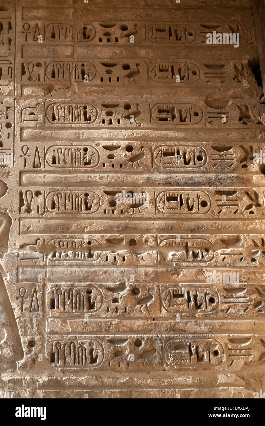 Kings' cartouches on a wall at Medinet Habu the mortuary temple of ...