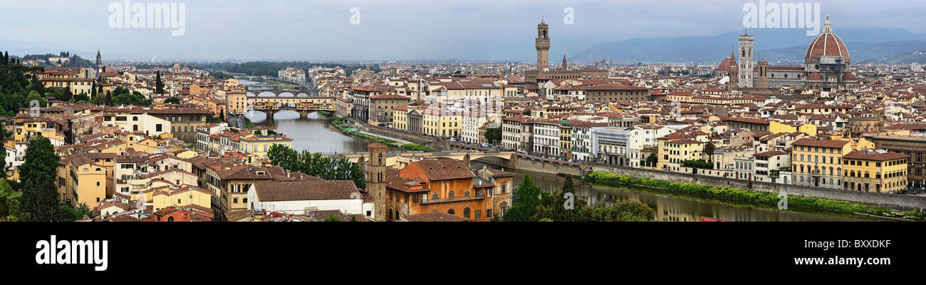 Panoramic view of Florence, Italy along the Arno River amd Ponte ...