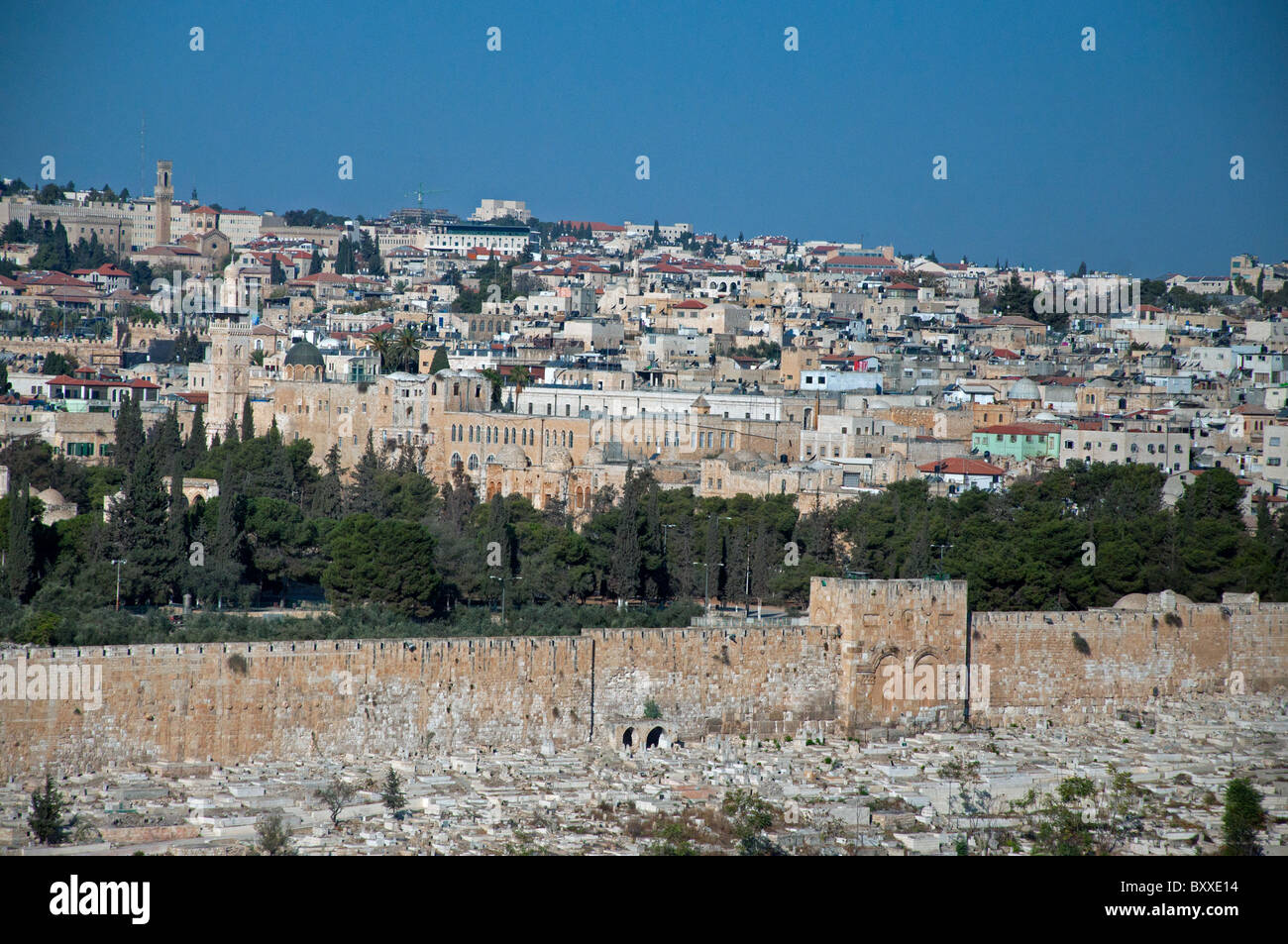 The walls of Jerusalem and the Golden Gate, as seen from the Mount of ...