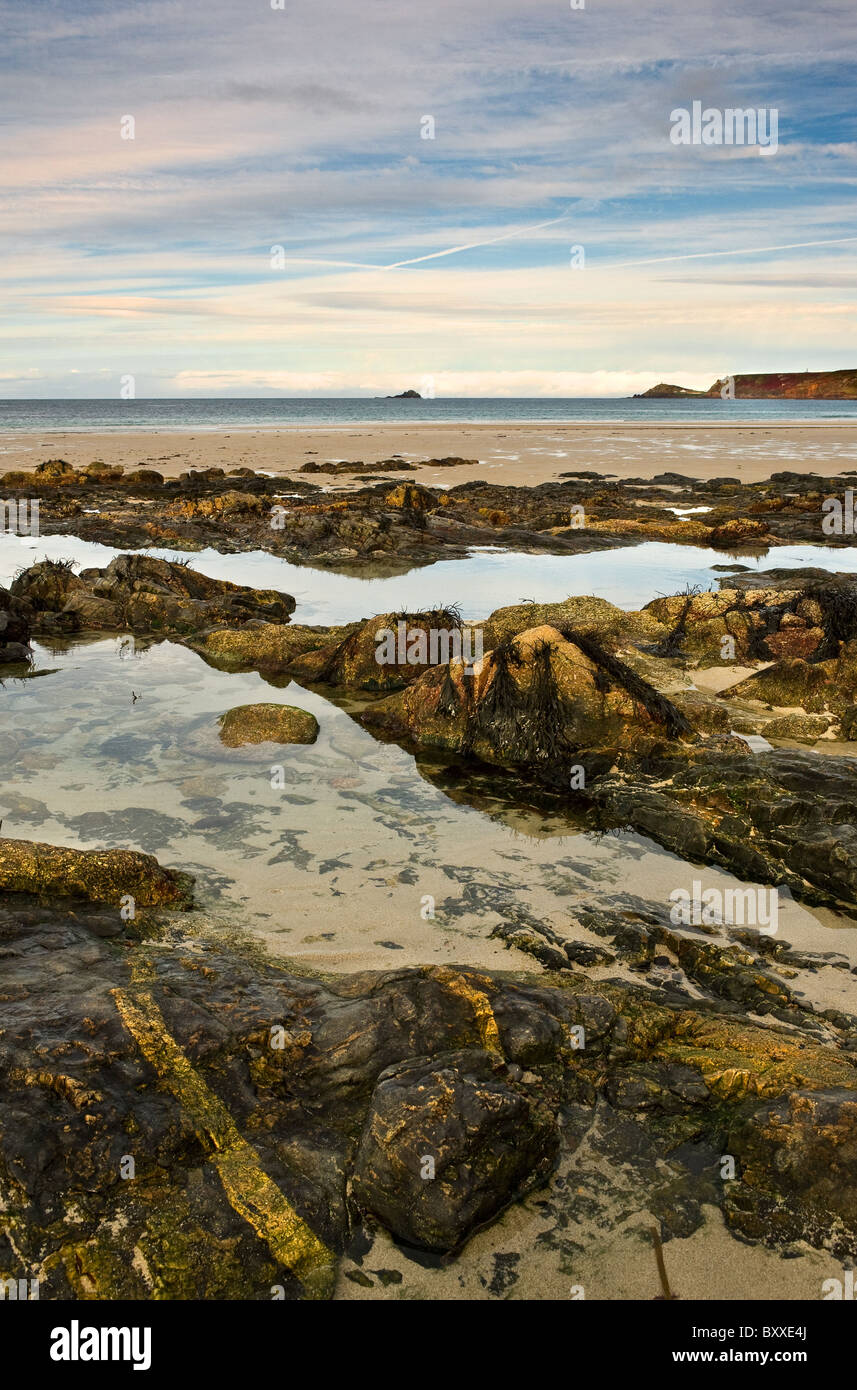 Rock pools at low tide on Sennen beach in Cornwall Stock Photo - Alamy