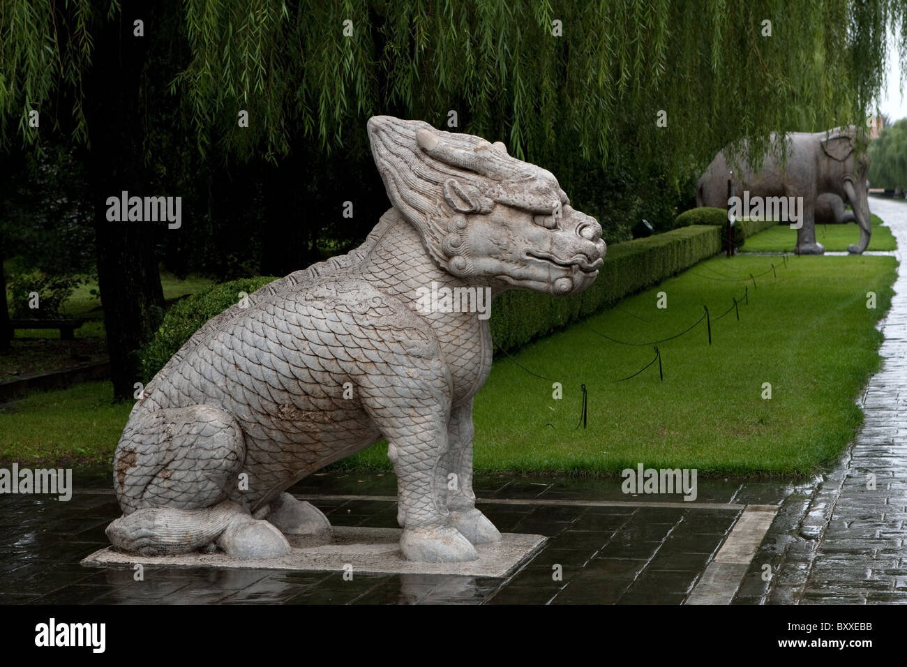 Sitting Qilin statue, Sacred Way, Ming's Tombs, Beijing, China Stock ...