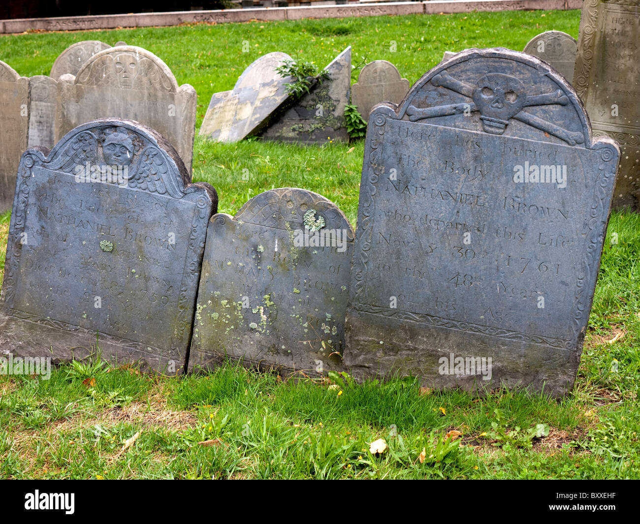 Gravestones in Copps Hill Burying Ground started in 1659 in the City of Boston, capital of ...