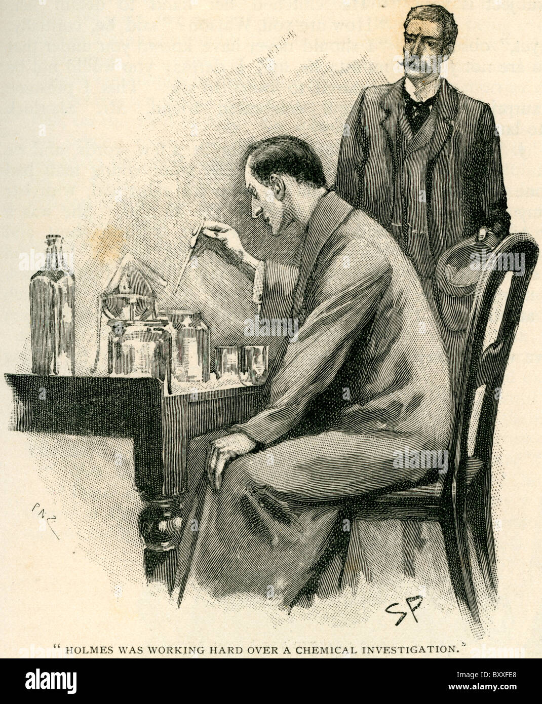 Sherlock Holmes; "Holmes was working hard over a chemical investigation ...