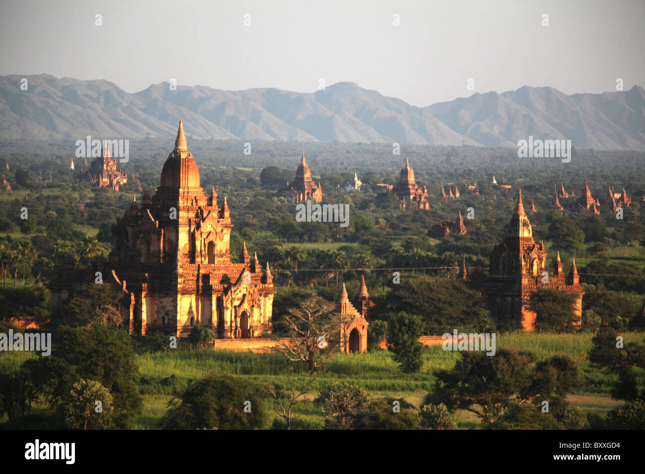 Views of temples, as seen from the Shwesandaw Pagoda in the Bagan Aarchaeological Zone in Bagan ...