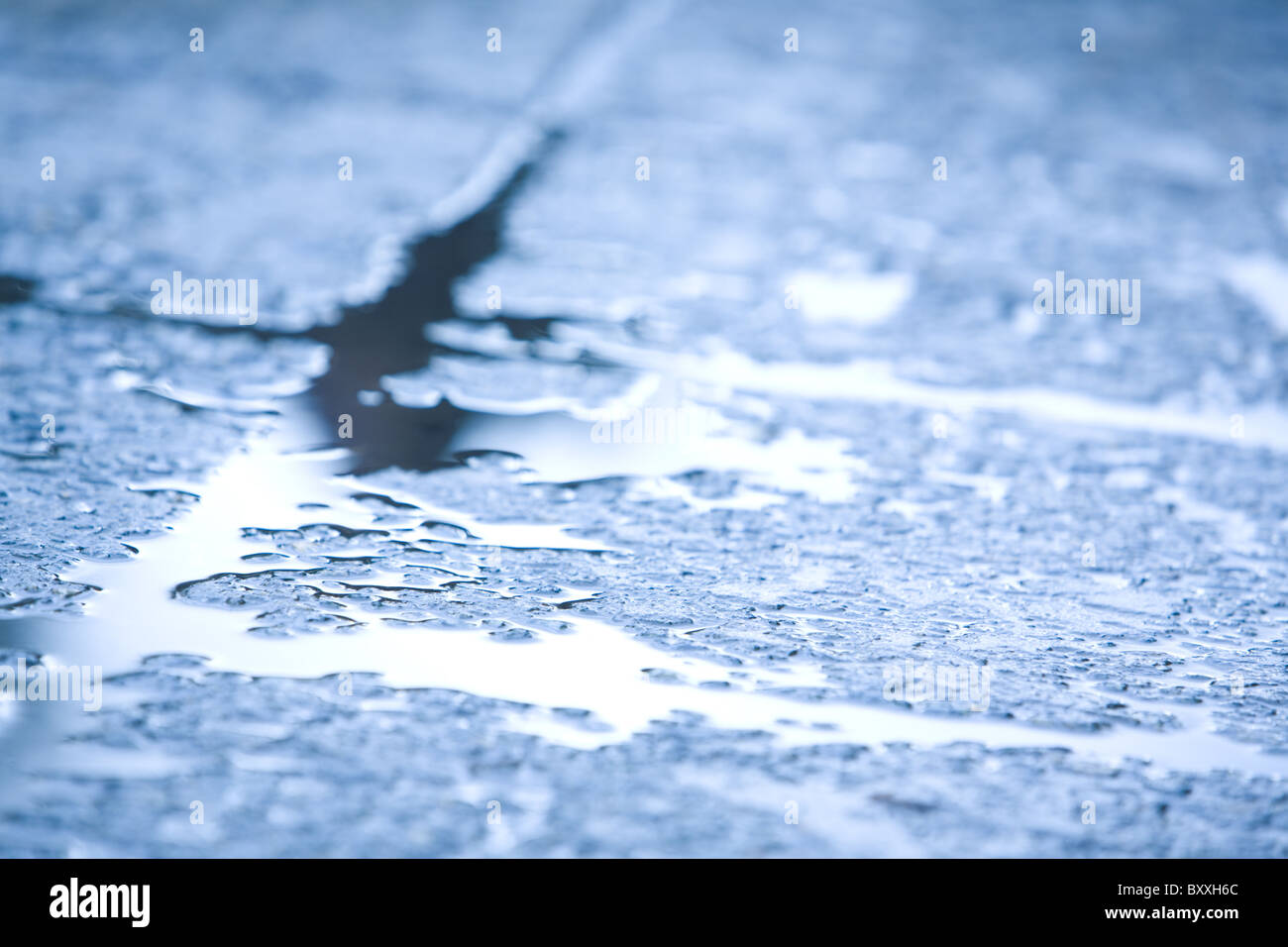 Macro image of blue wet surface of road after rain in autumn Stock ...