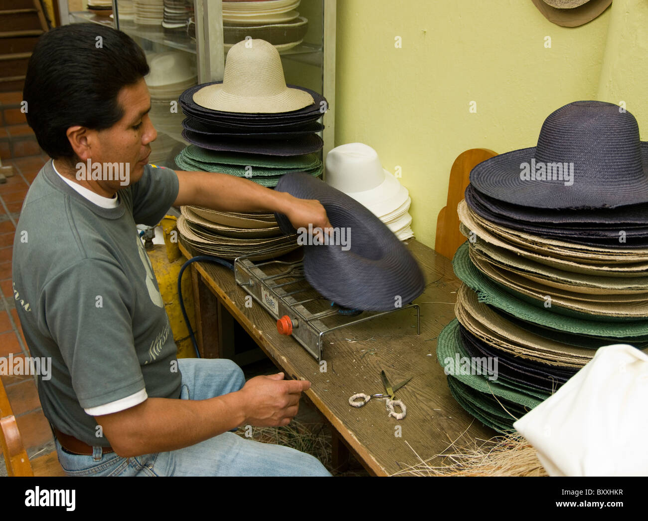 Ecuador. Cuenca city. Hat factory artisans Stock Photo - Alamy