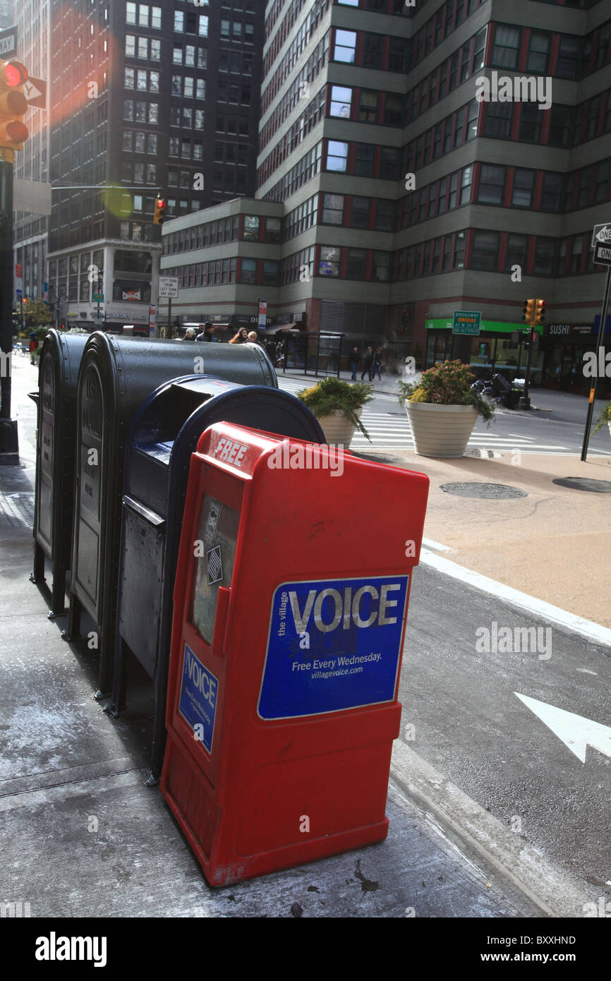 Newspaper boxes on the sidewalk Broadway st, New York city, 2010 Stock ...