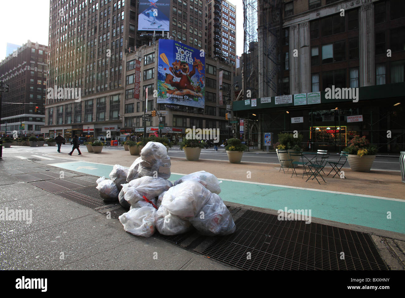 Nylon garbage bags on Broadway St, New York city on Christmas day 2010 ...