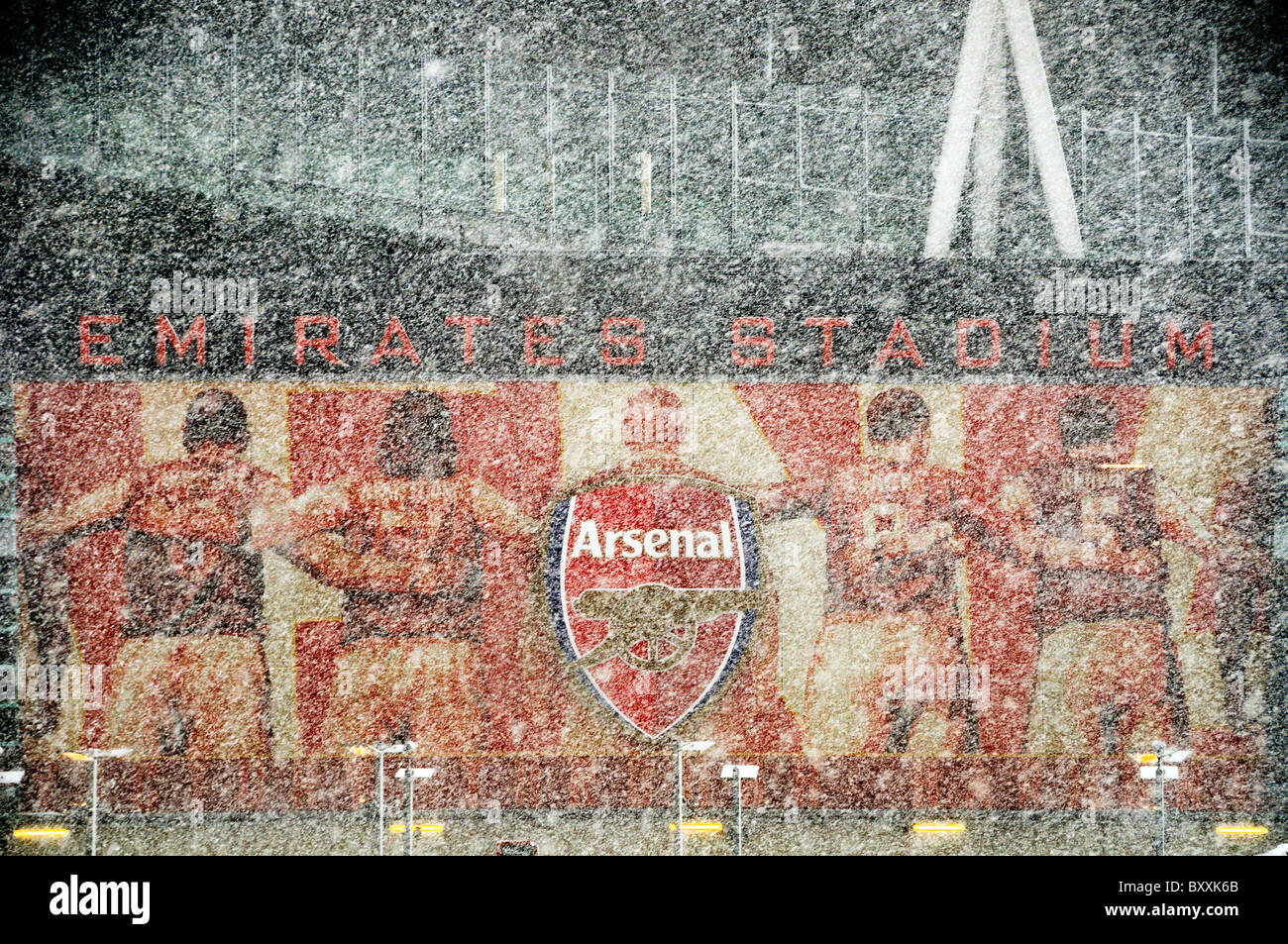 Emirates Stadium in snowstorm Holloway London England UK Stock Photo ...