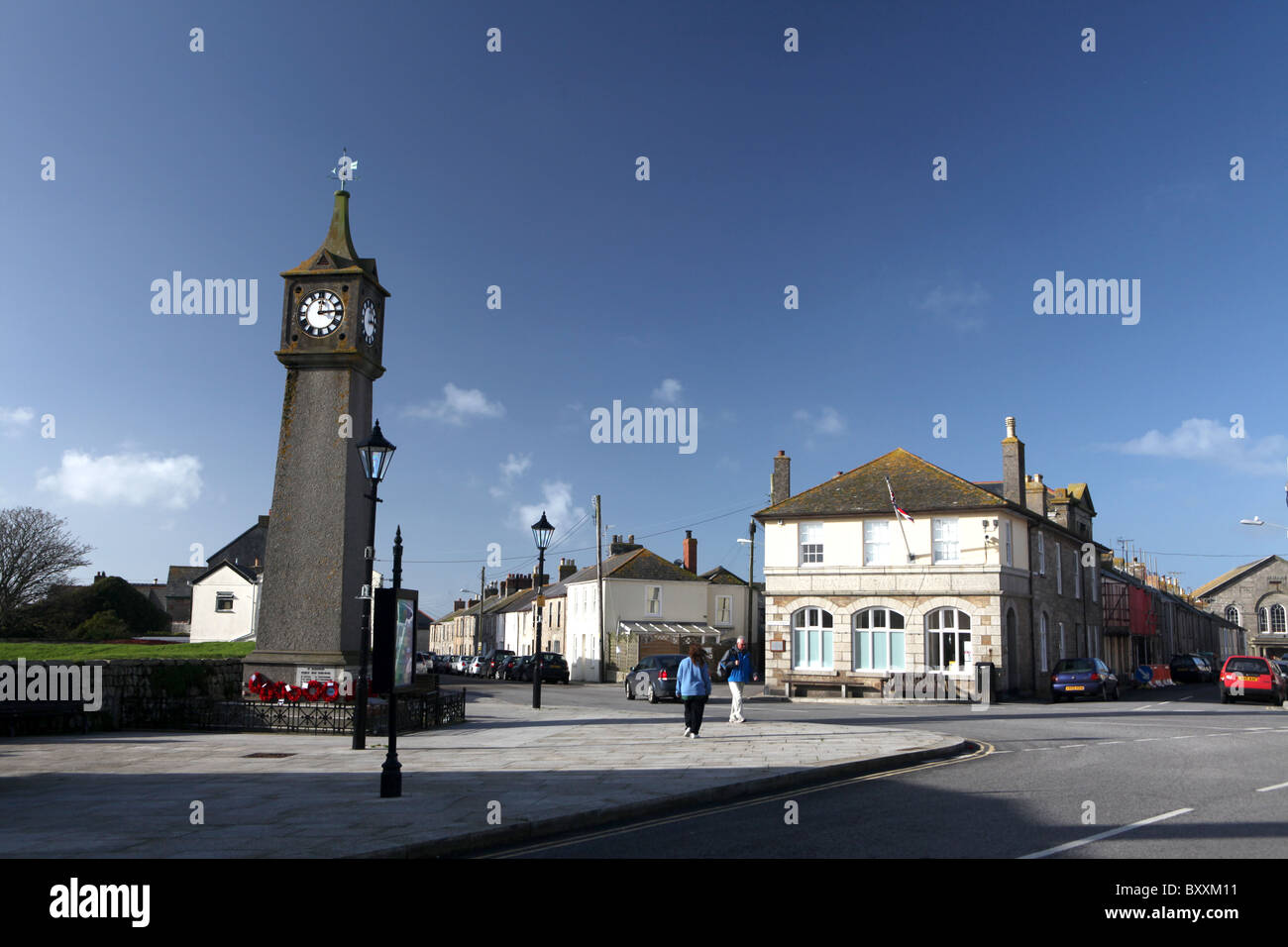 The clock tower in the village of St. Just, Cornwall, South West ...