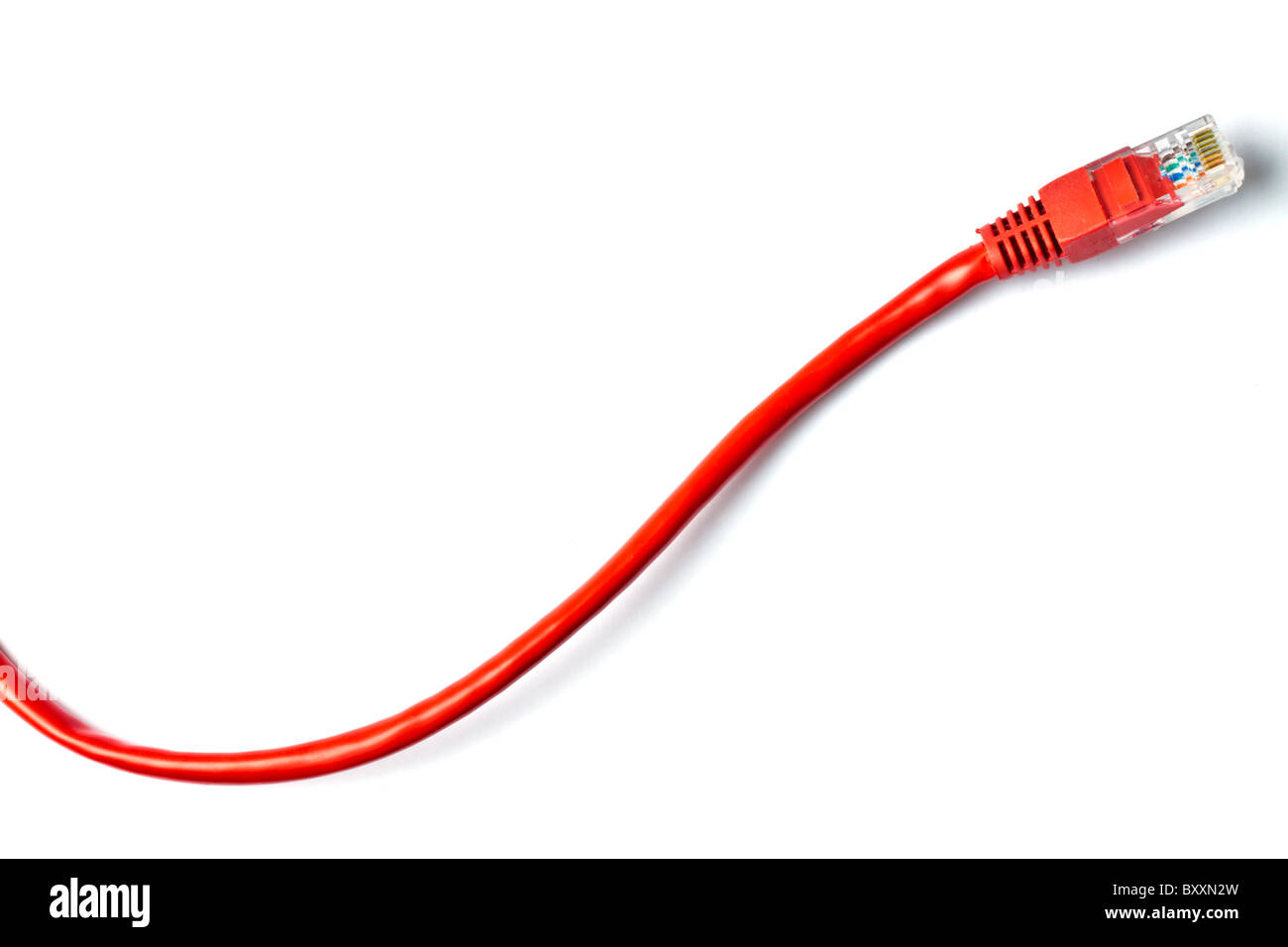 Red network plug isolated on white background Stock Photo - Alamy