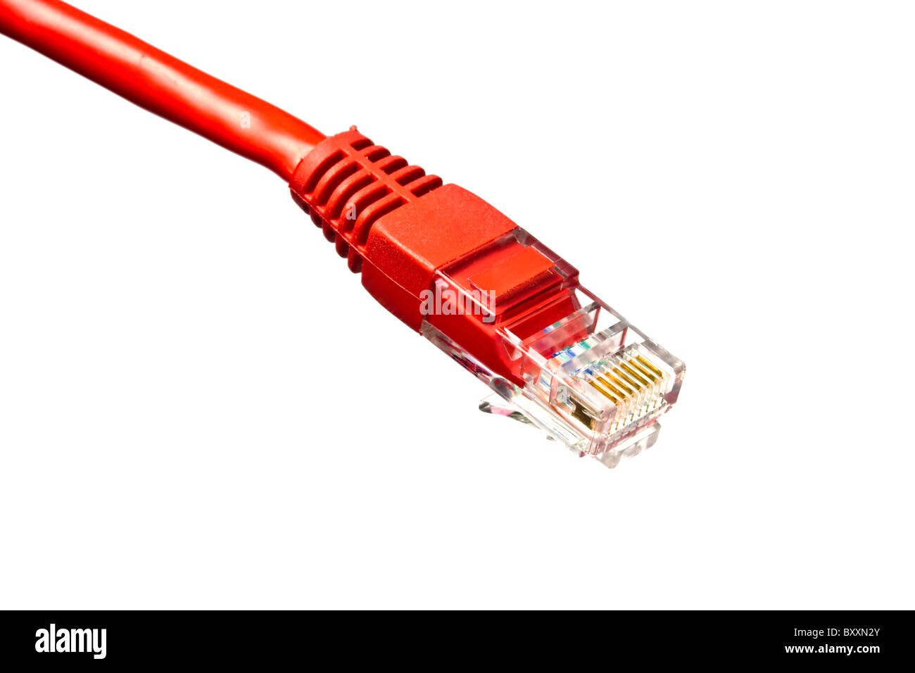 Red network plug isolated on white background Stock Photo - Alamy