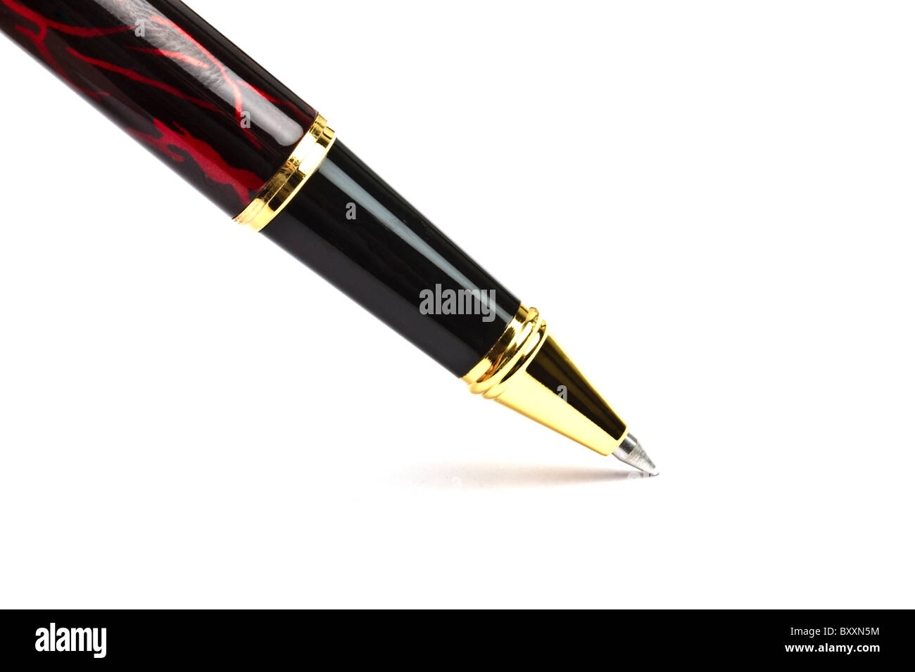 Black and ren ballpoint Pen writing on white background Stock Photo - Alamy
