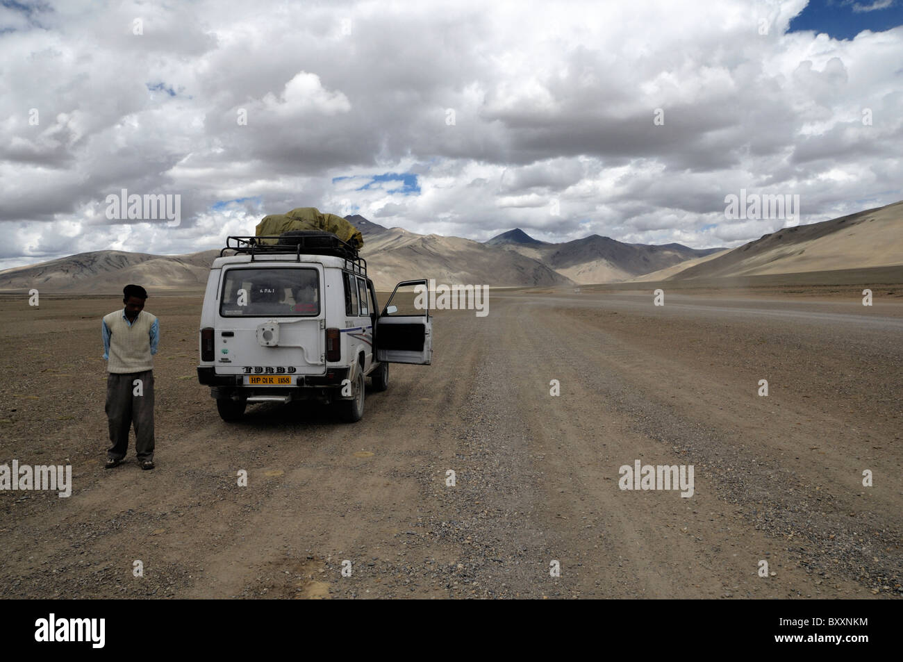 A driver and his TATA 4x4 on the 'Himalaya Highway'. In summer, private ...