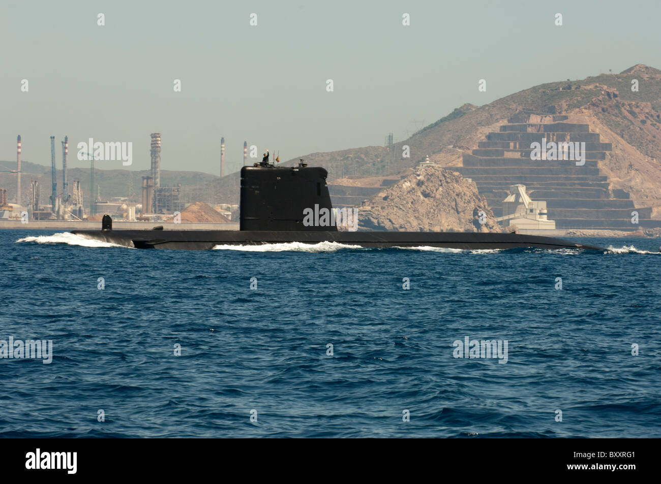 Spanish navy submarine arrives at the port of Cartagena. Spain. 26/8 ...