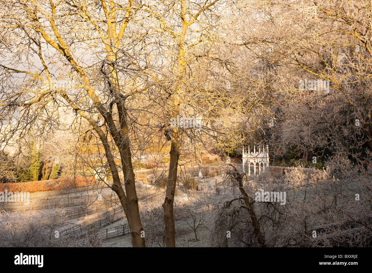 Painswick Rococo Garden in the winter after a heavy frost ...