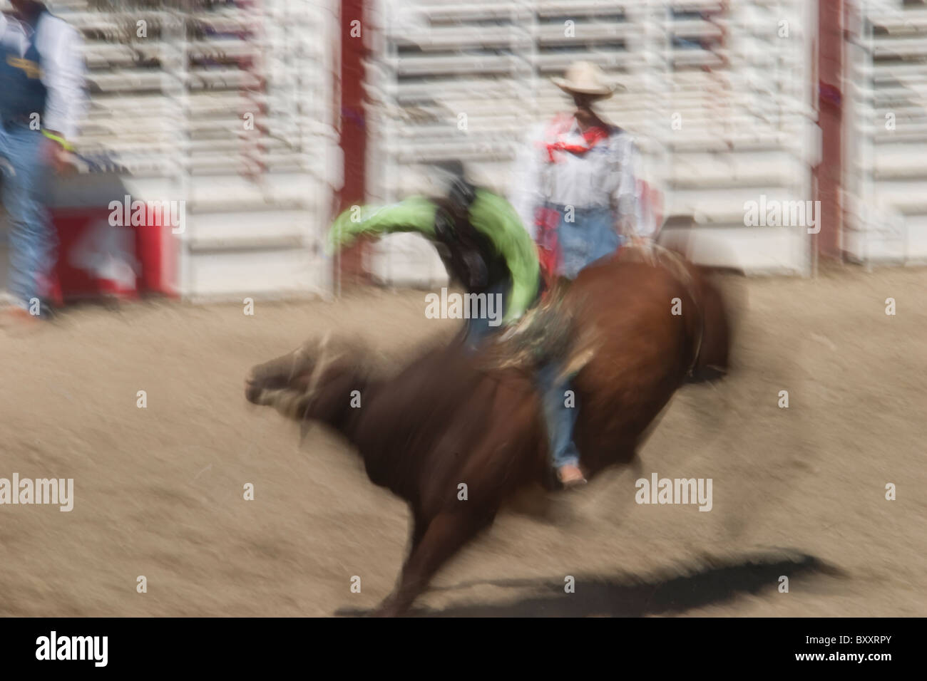 Motion blur image of cowboy at an Iowa rodeo Stock Photo - Alamy