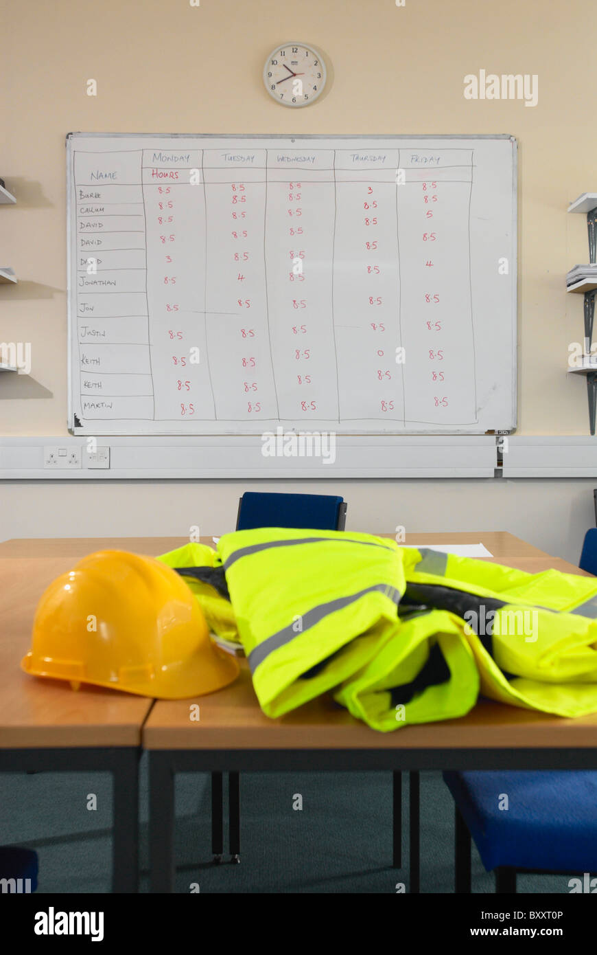 Timesheet schedule with health and safety gear Stock Photo - Alamy