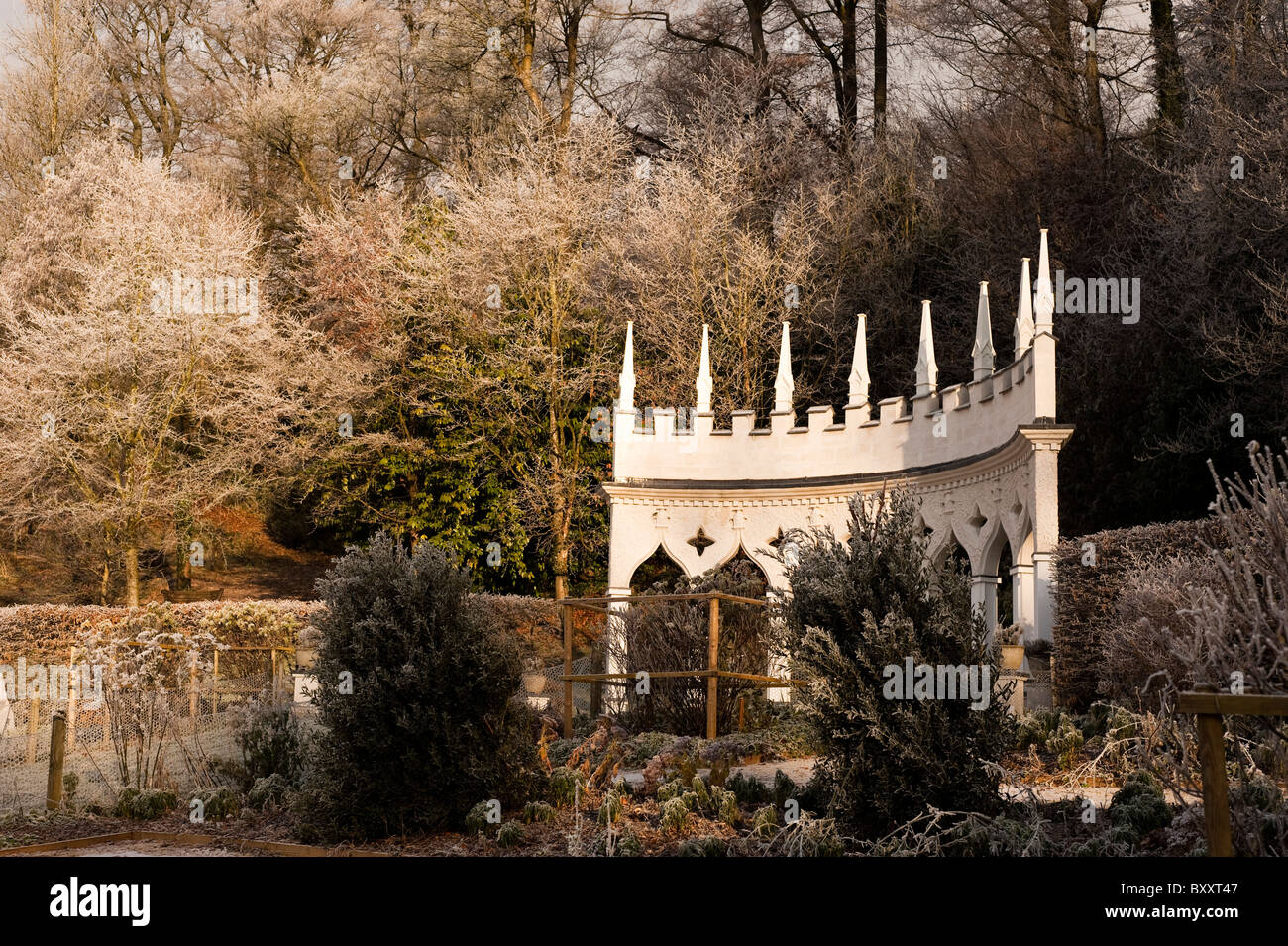 Painswick Rococo Garden in the winter after a heavy frost ...
