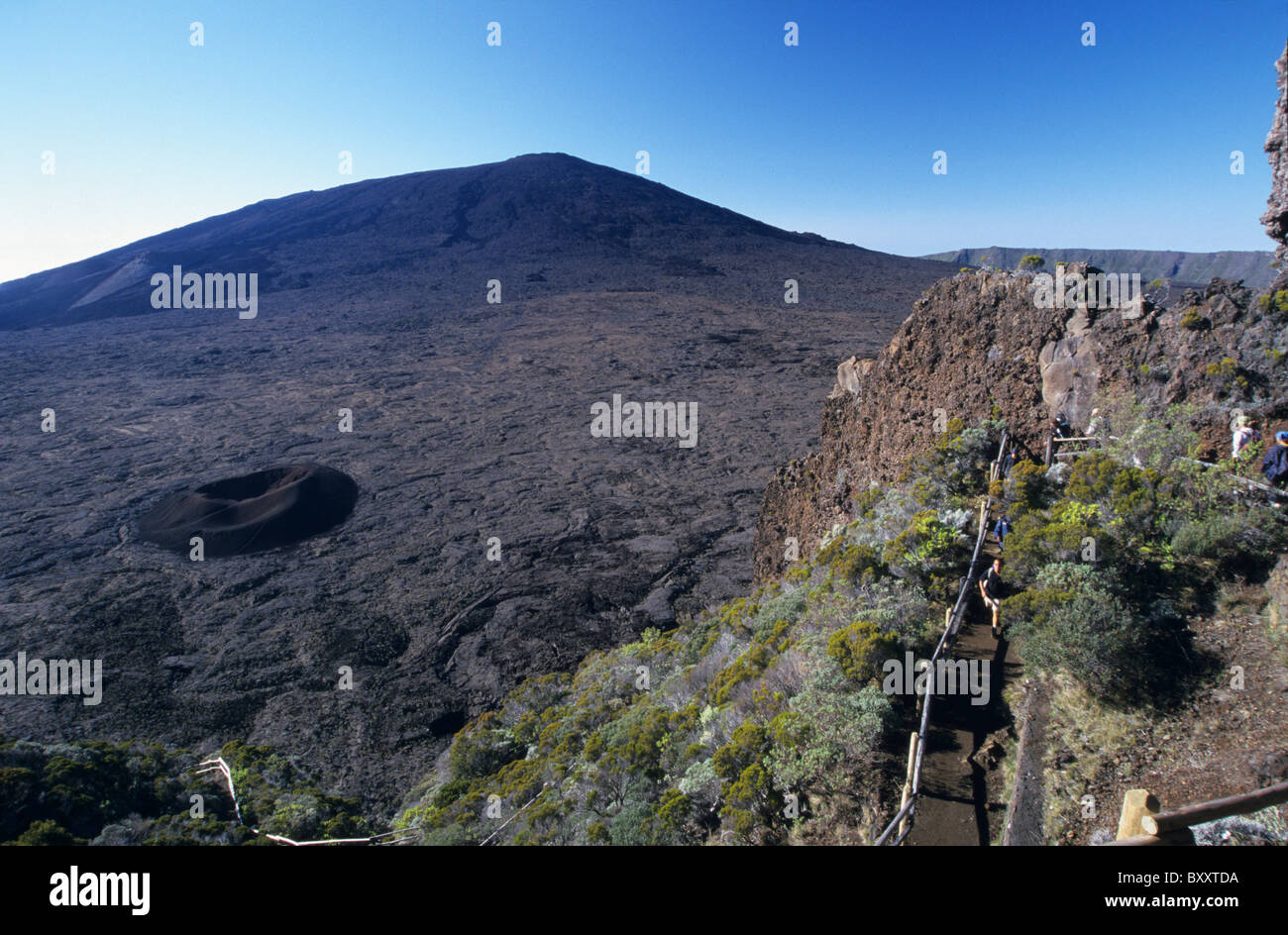 Piton de la Fournaise volcano, caldera Enclos Fouque and small crater ...