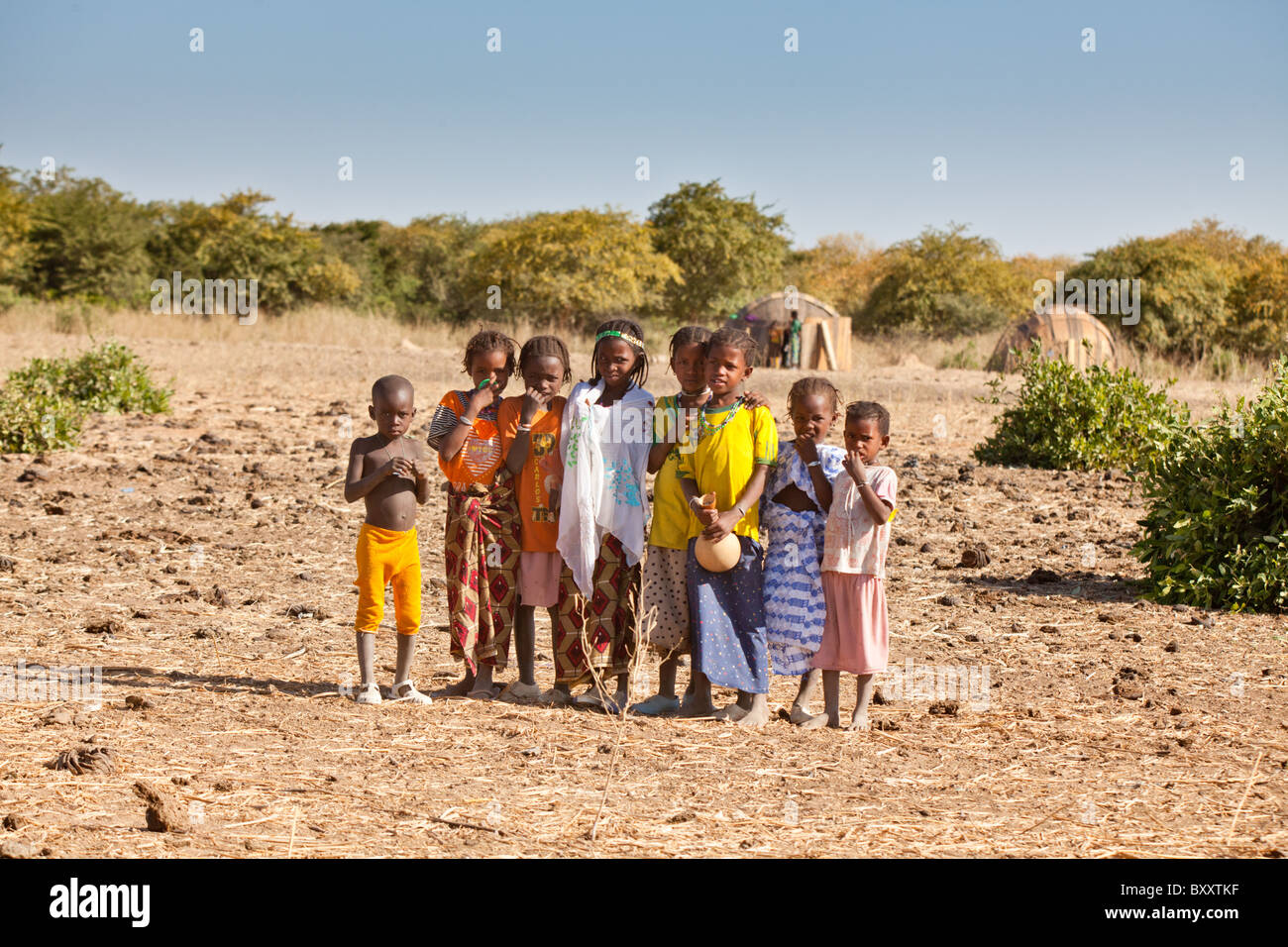 Group of Fulani children the seasonal village of Bantagiri in northern ...