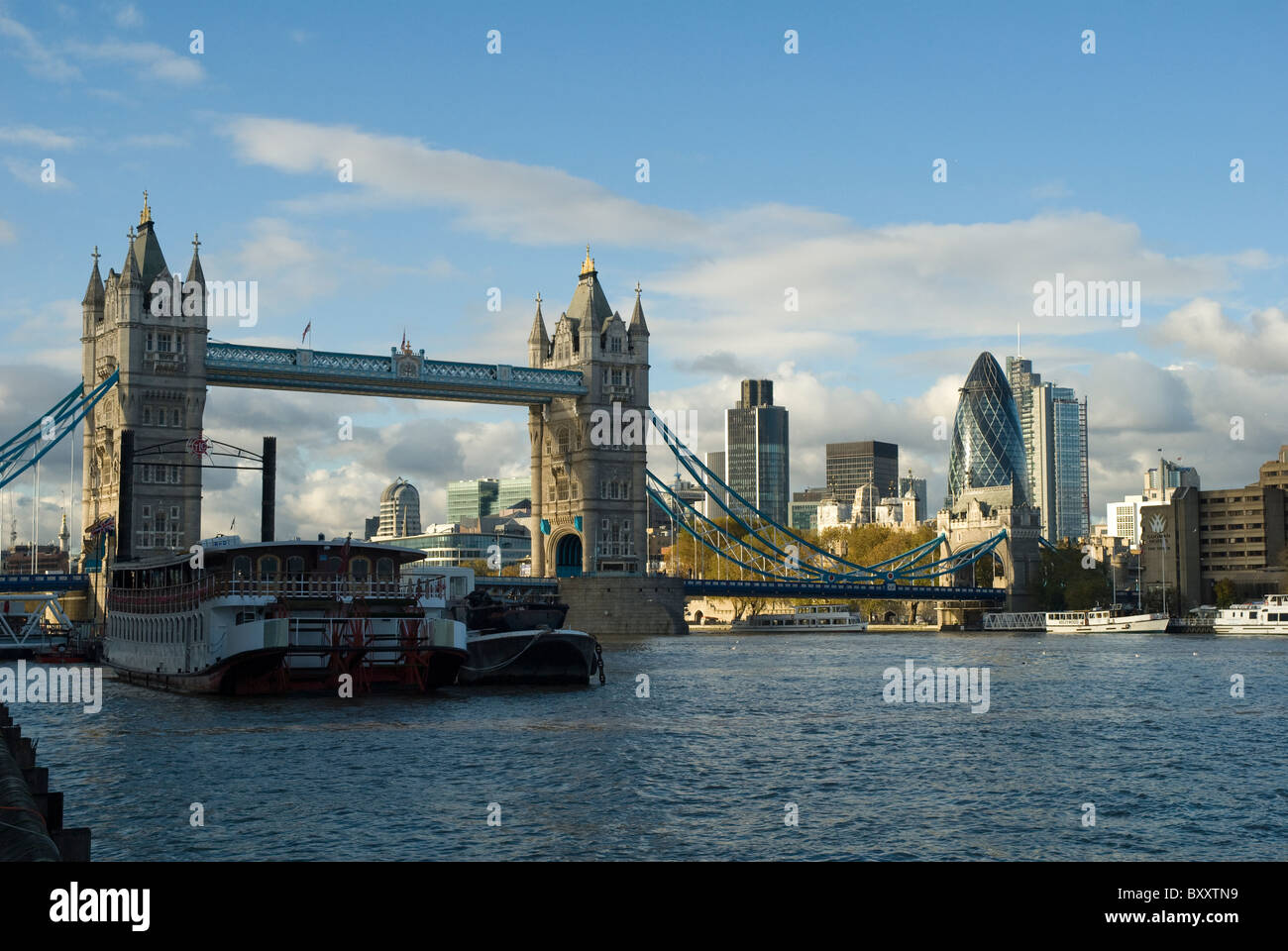 Tower Bridge in London with The City in the background Stock Photo - Alamy
