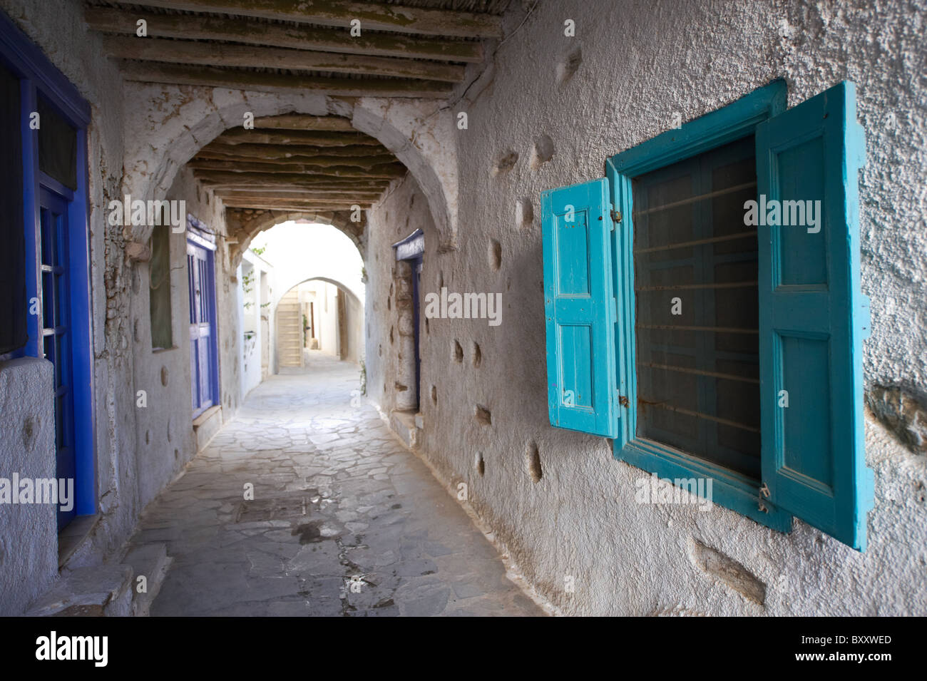 Narrow streets of Naxos town. Greek Cyclades Islands Greece Stock Photo ...