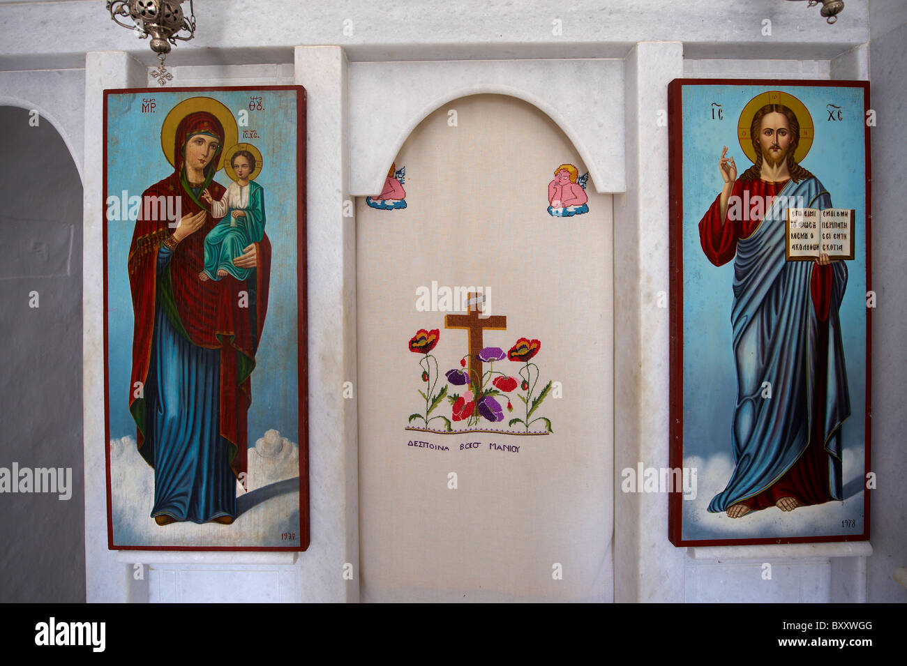 Interior of Greek Orthodox Chapel with Icons - Naxos Cyclades Islands ...