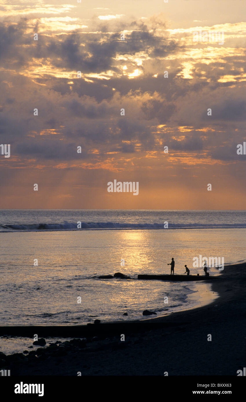 Saint Leu lagoon at end of low tide on sunset, La Reunion island ...