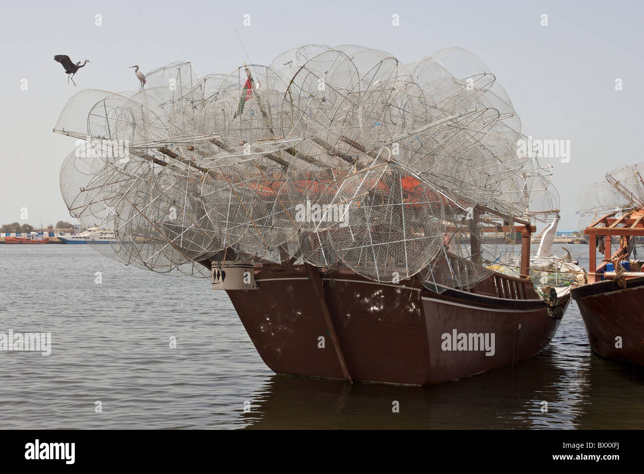 A traditional fishing dhow loaded with gargours (fish traps), Sharjah ...